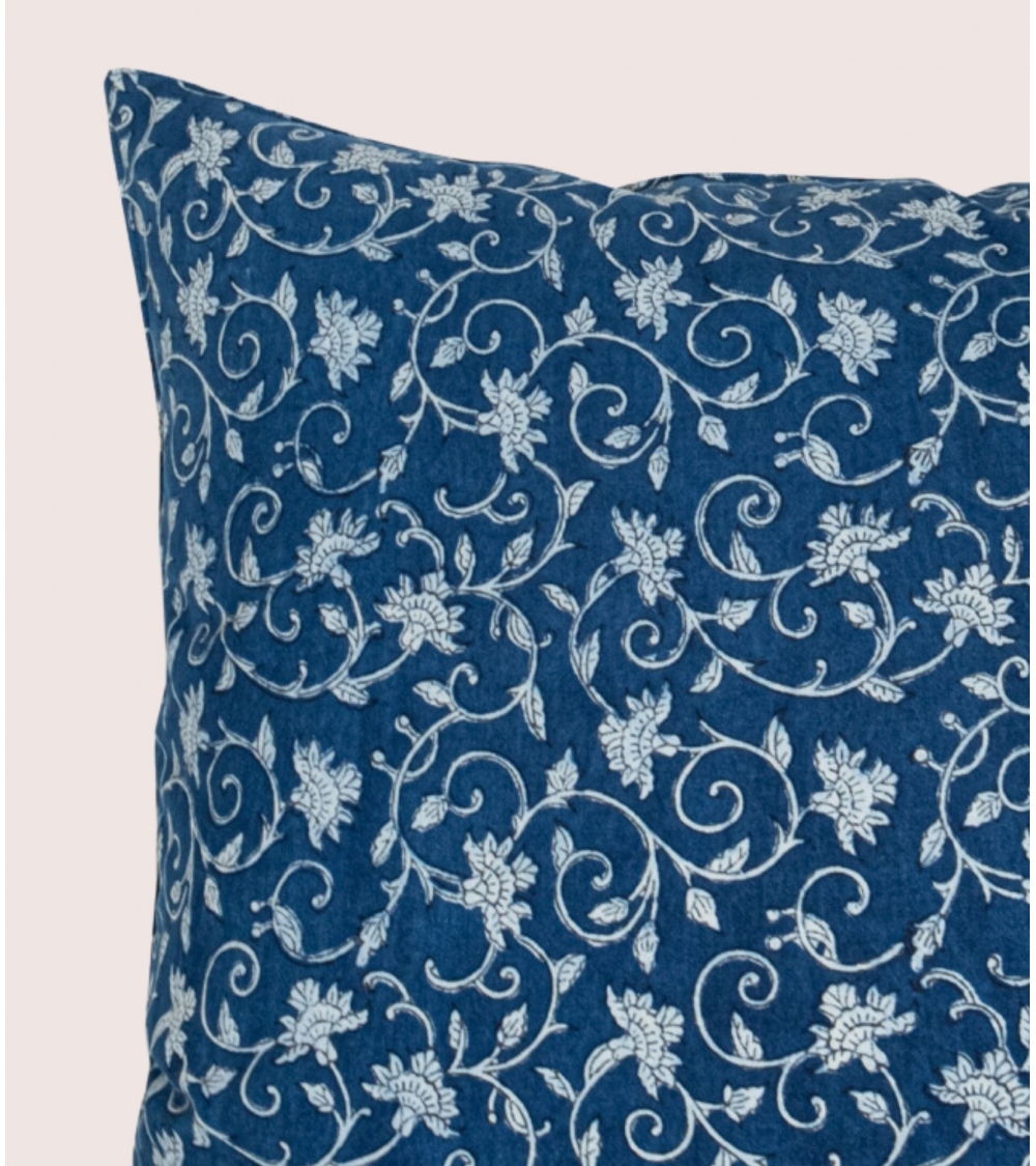 Housse de Coussin Agra de Canapé en coton motif bleu indigo