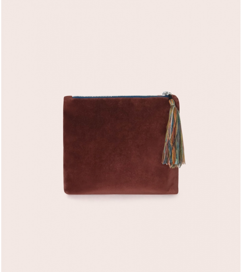 Zari - Hand-embroidered cotton velvet pouch