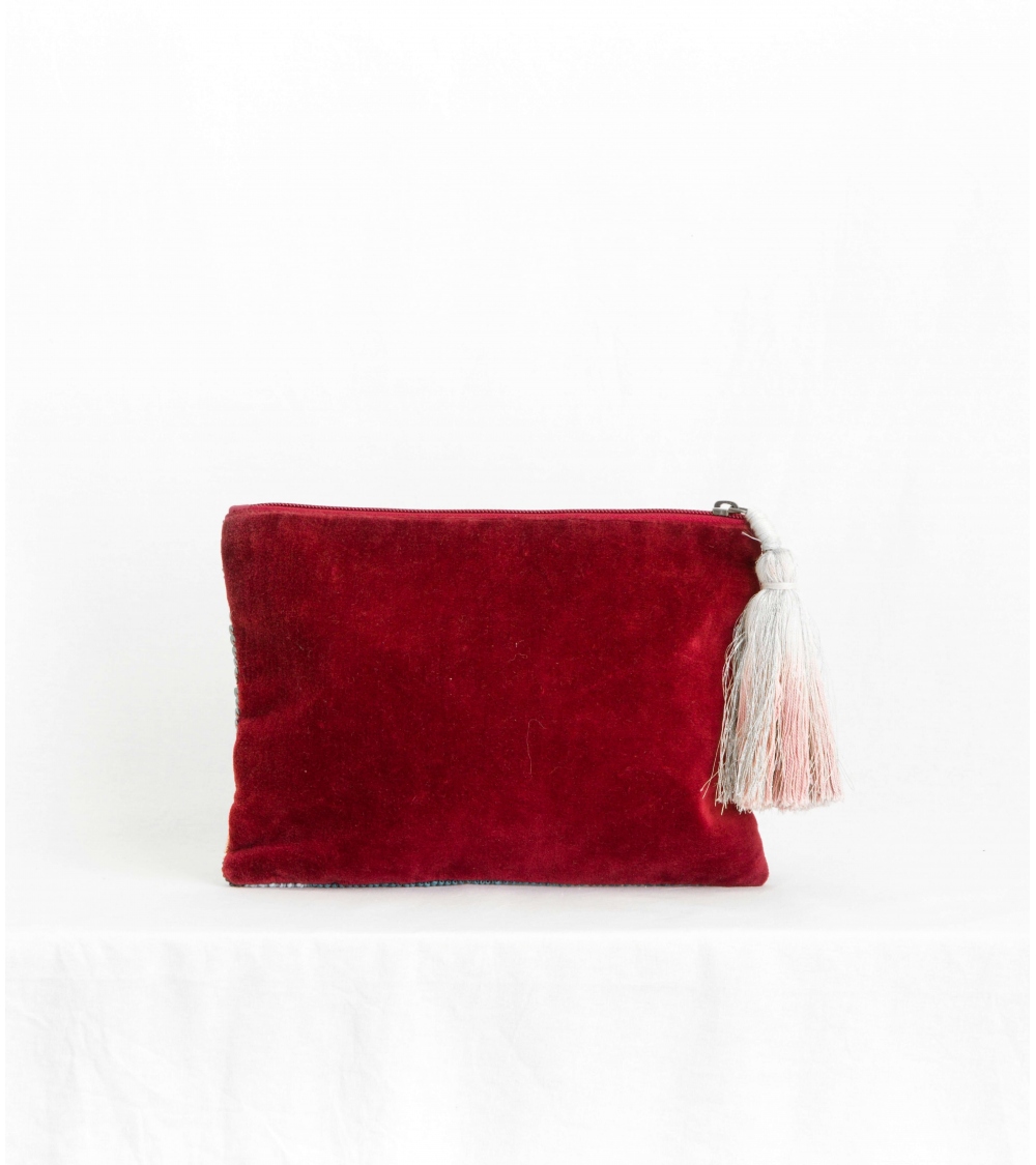 Red velvet pouch with beads hand embroidery 10x8 inches